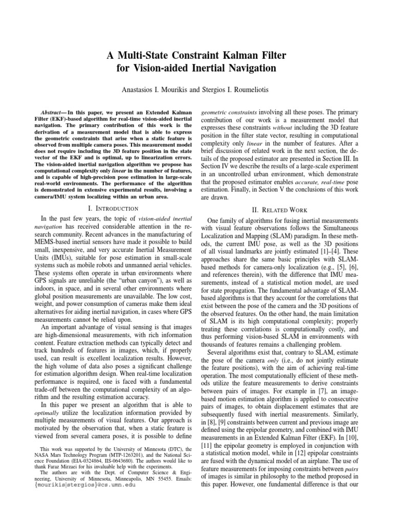 A Multi-State Constraint Kalman Filter | PDF | Kalman Filter | Inertial ...