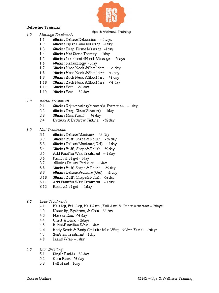 Refresher Training Plan | PDF | Massage | Human Head And Neck