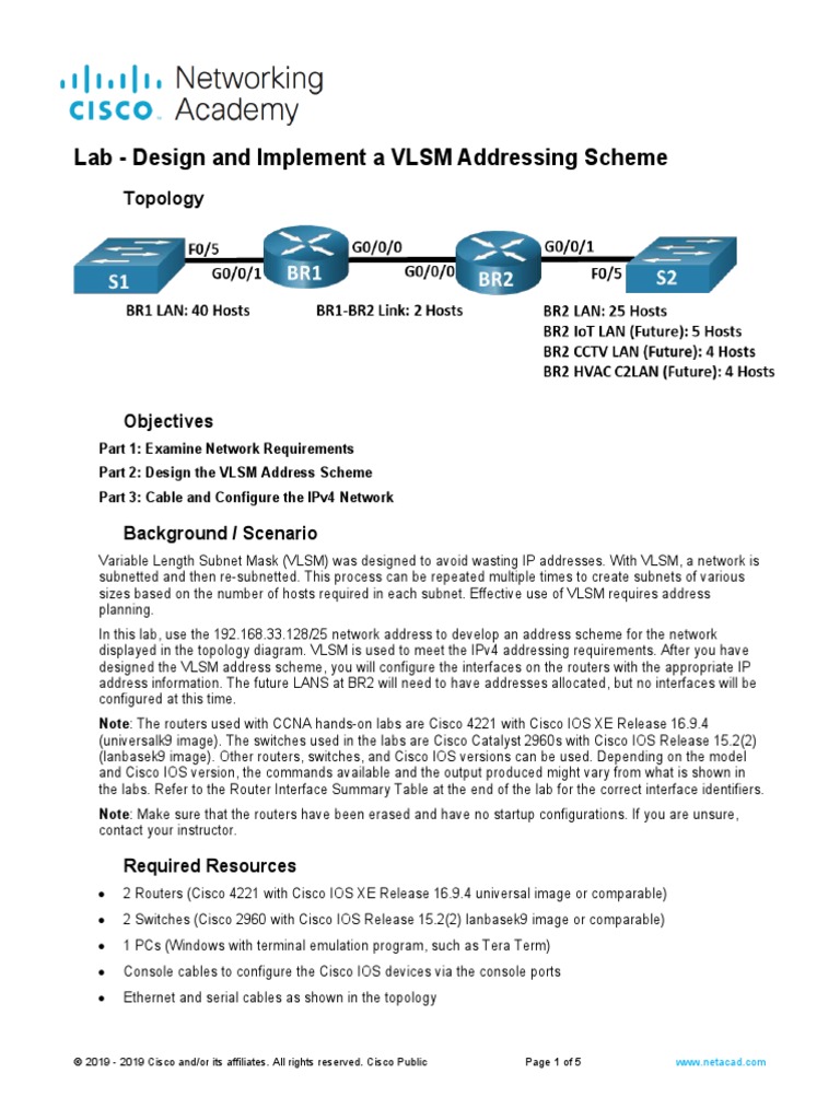 Lab24 Design And Implement A Vlsm Addressing Scheme Pdf Ip Address Computer Network 8205