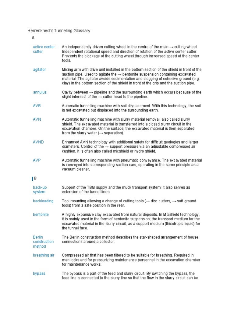 Herrenknecht Tunneling Terminology Guide | PDF | Tunnel | Mechanical ...