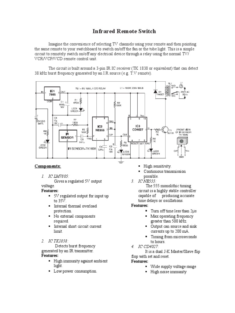 Infrared Remote Switch Report | PDF | Relay | Electric Power