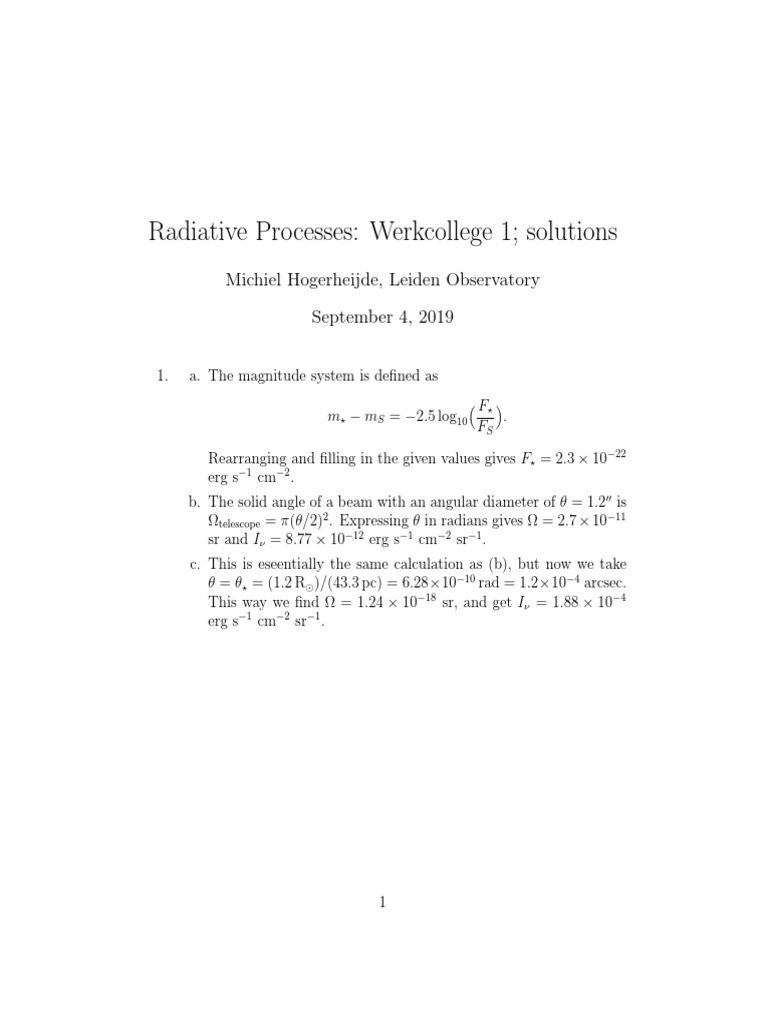 Solutions To Radiative Processes | PDF | Angle | Flux