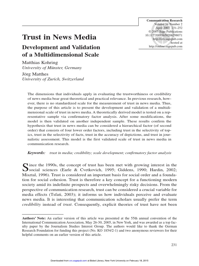 Trust in News Media: Development and Validation of A Multidimensional ...