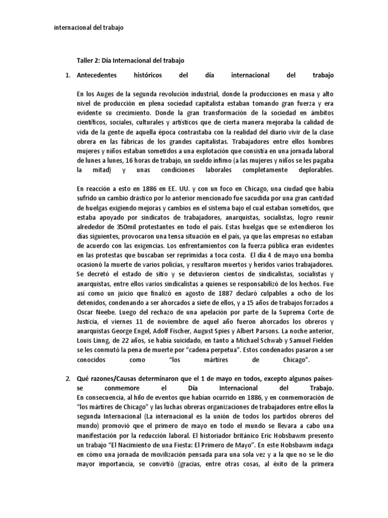 Historia y Significado del Día del Trabajo | PDF | Gobierno | Política ...