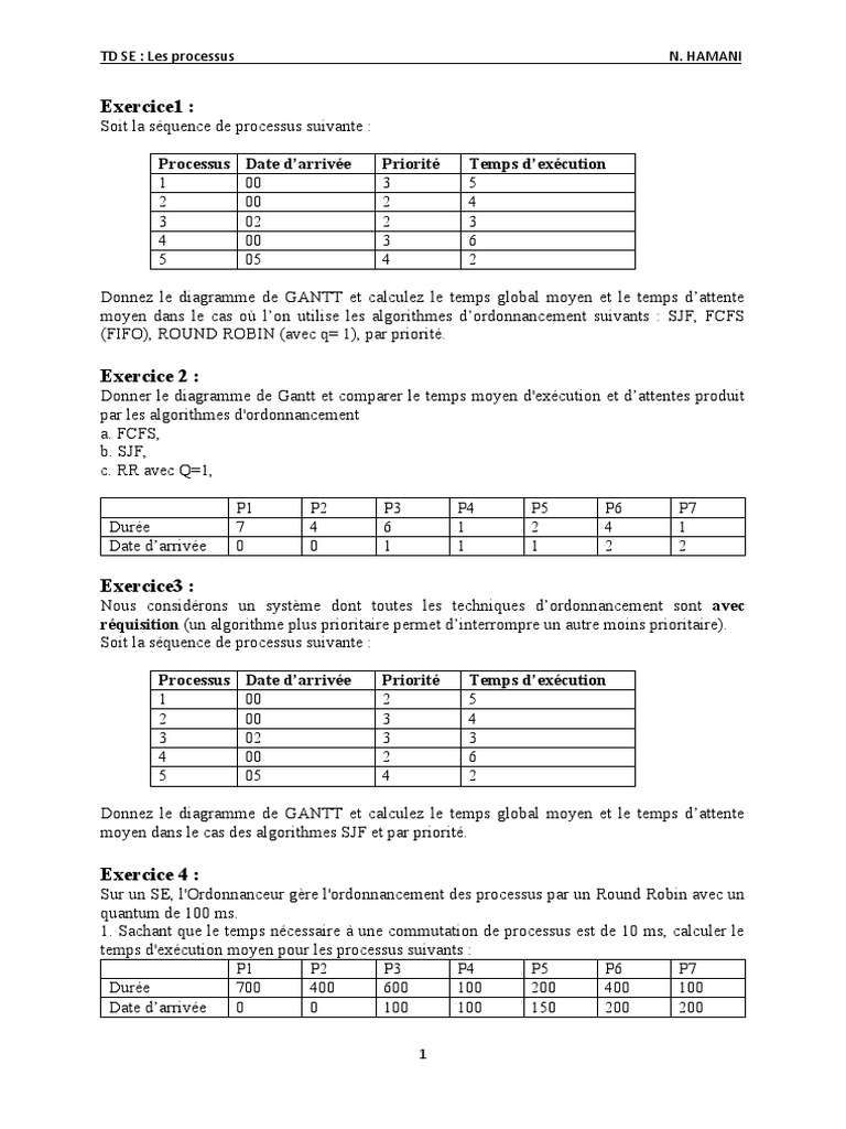 01 - TD La Gestion Des Processus | PDF | Entrée/Sortie | Ordonnancement ...