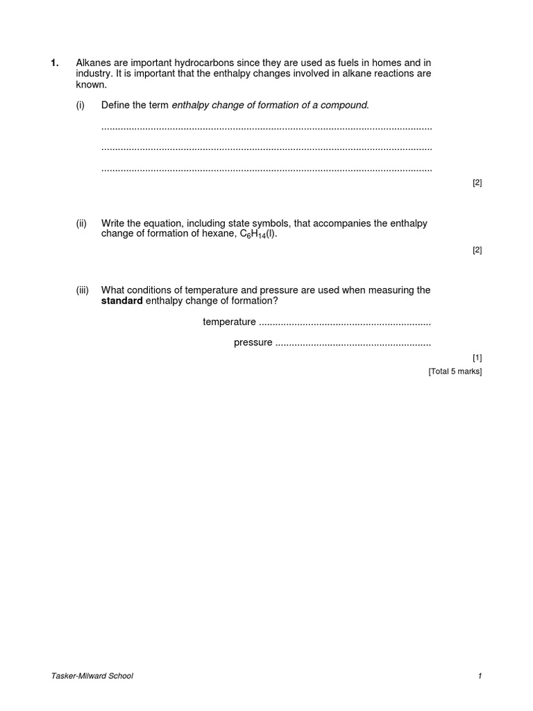 Tasker-Milward School 1 | PDF | Methane | Enthalpy