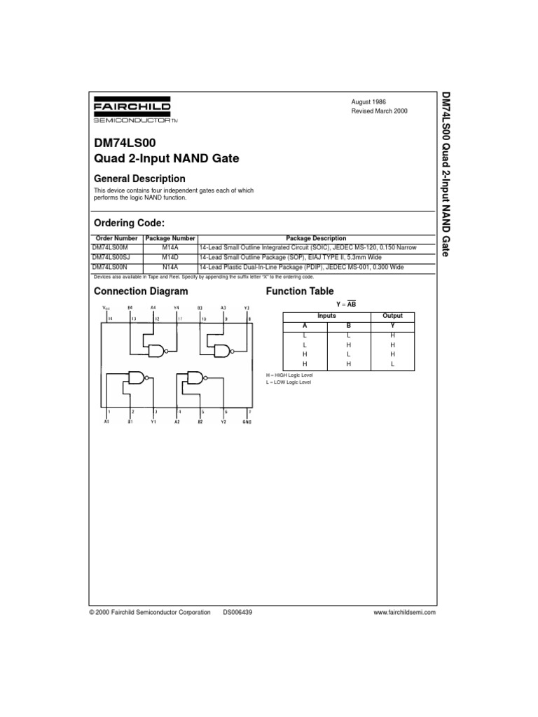 DM74LS00 Quad 2-Input NAND Gate: General Description | PDF