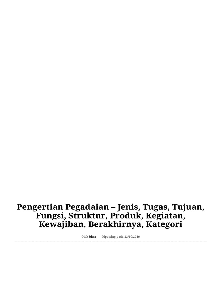 Pengertian Pegadaian - Jenis, Tugas, Tujuan, Fungsi, Struktur PDF | PDF ...