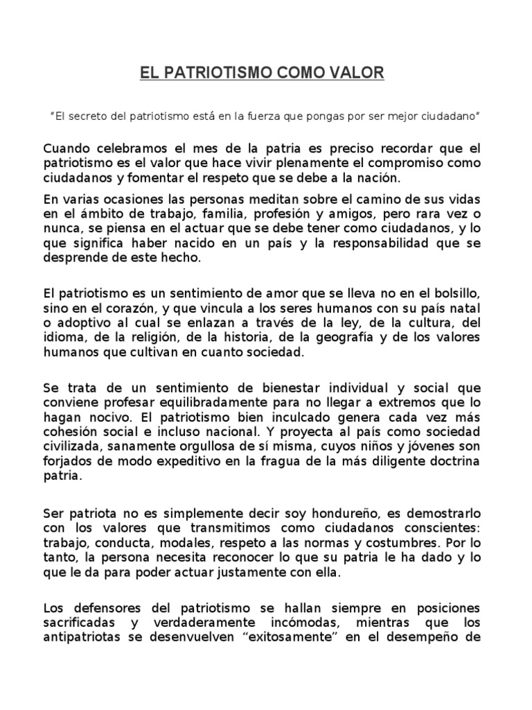 El Patriotismo Como Valor | PDF