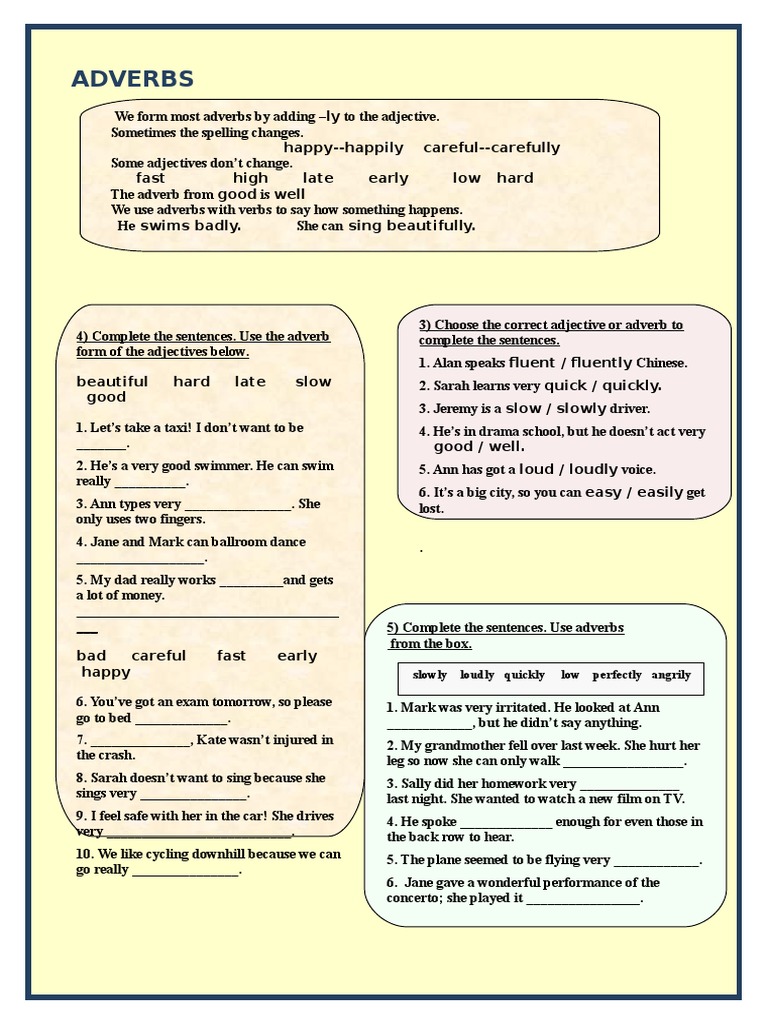 Adverbs: Slowly Loudly Quickly Low Perfectly Angrily | PDF | Adverb ...