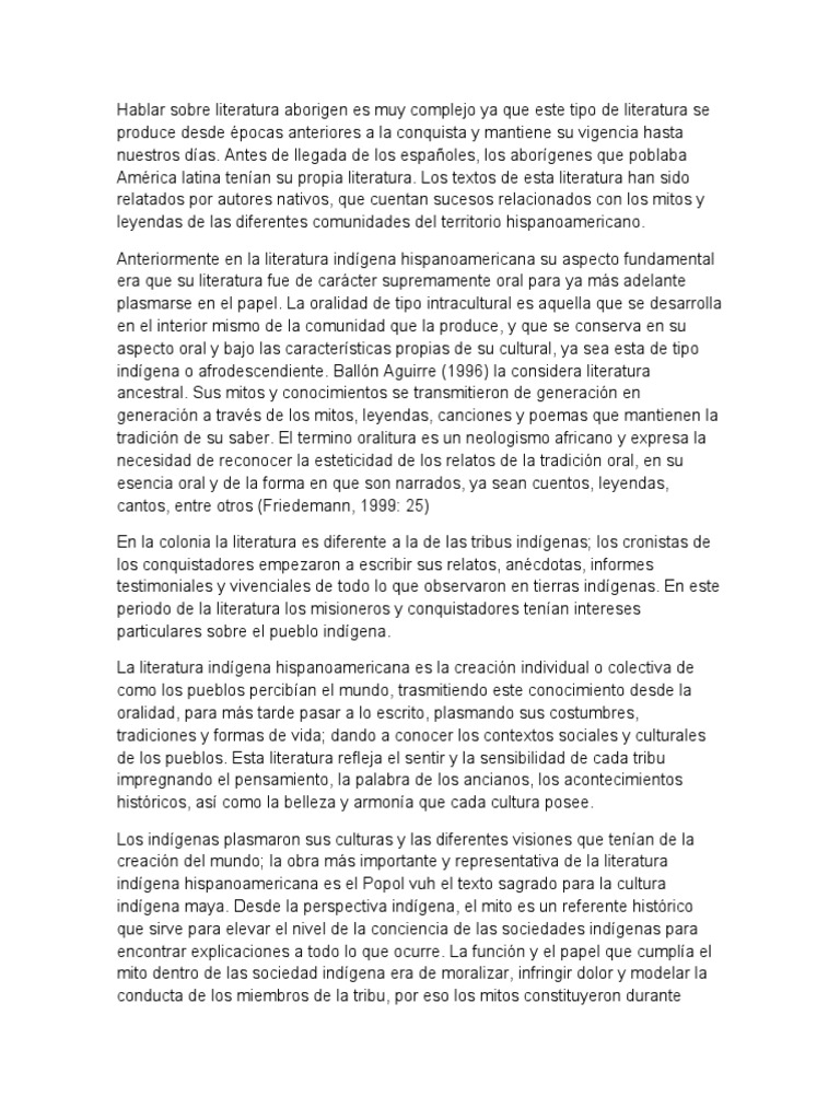 Literatura Aborigen en Hispanoamérica | PDF | Tradiciones | Sociedad