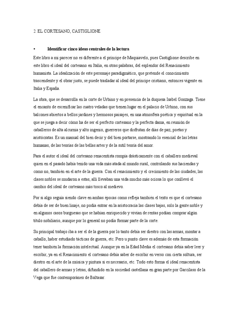 El Ideal del Cortesano en Castiglione | PDF | Renacimiento