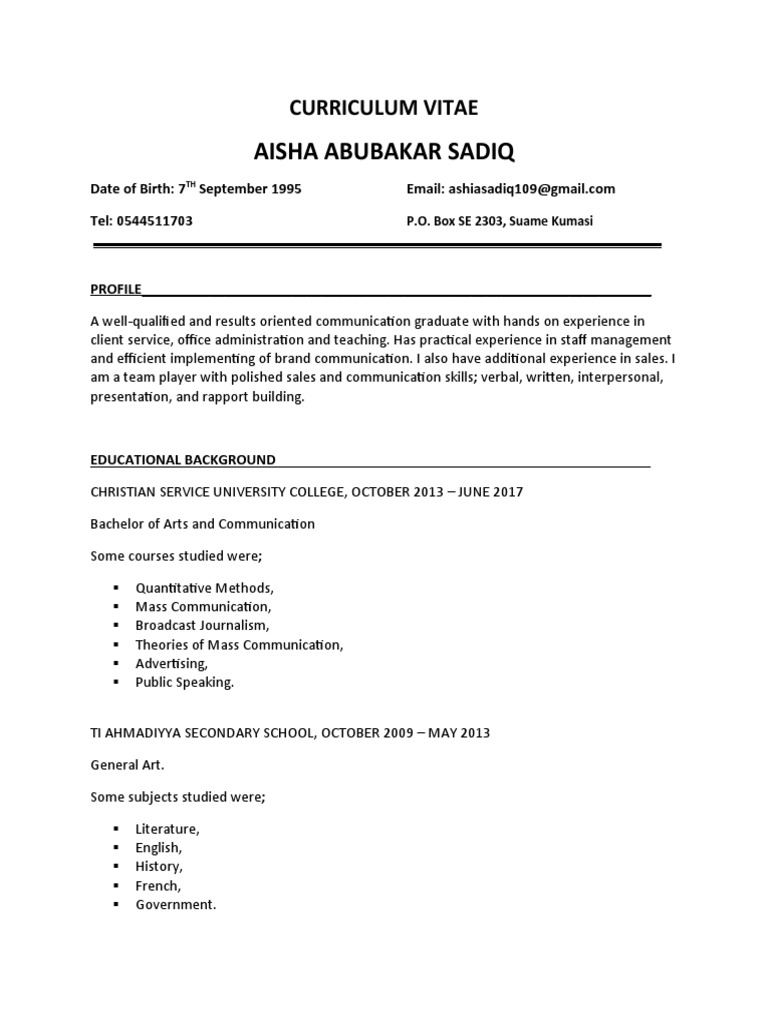 Curriculum Vitae - Aisha Abubakar Sadiq | PDF | Teachers ...
