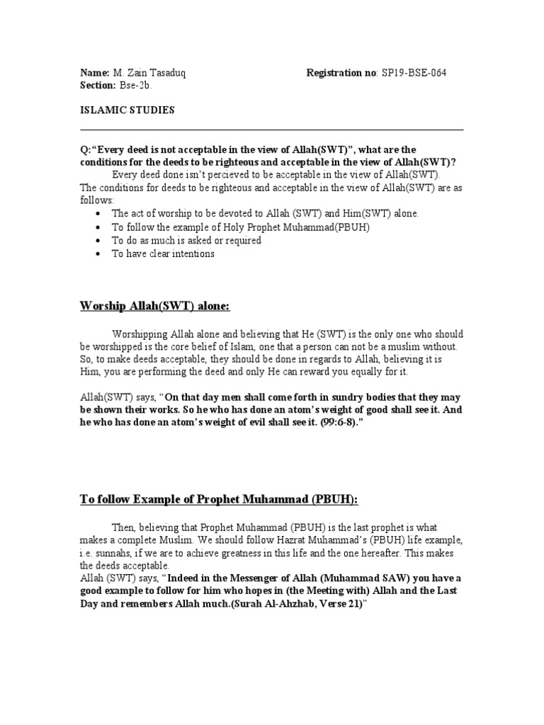 Isl Assignment | PDF | God In Islam | Muhammad