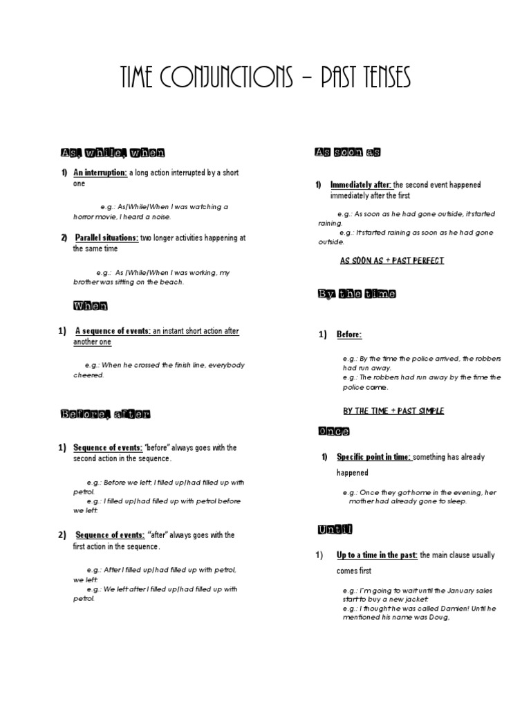 Time Conjunctions in Past Tenses | PDF | Grammatical Tense | Morphology