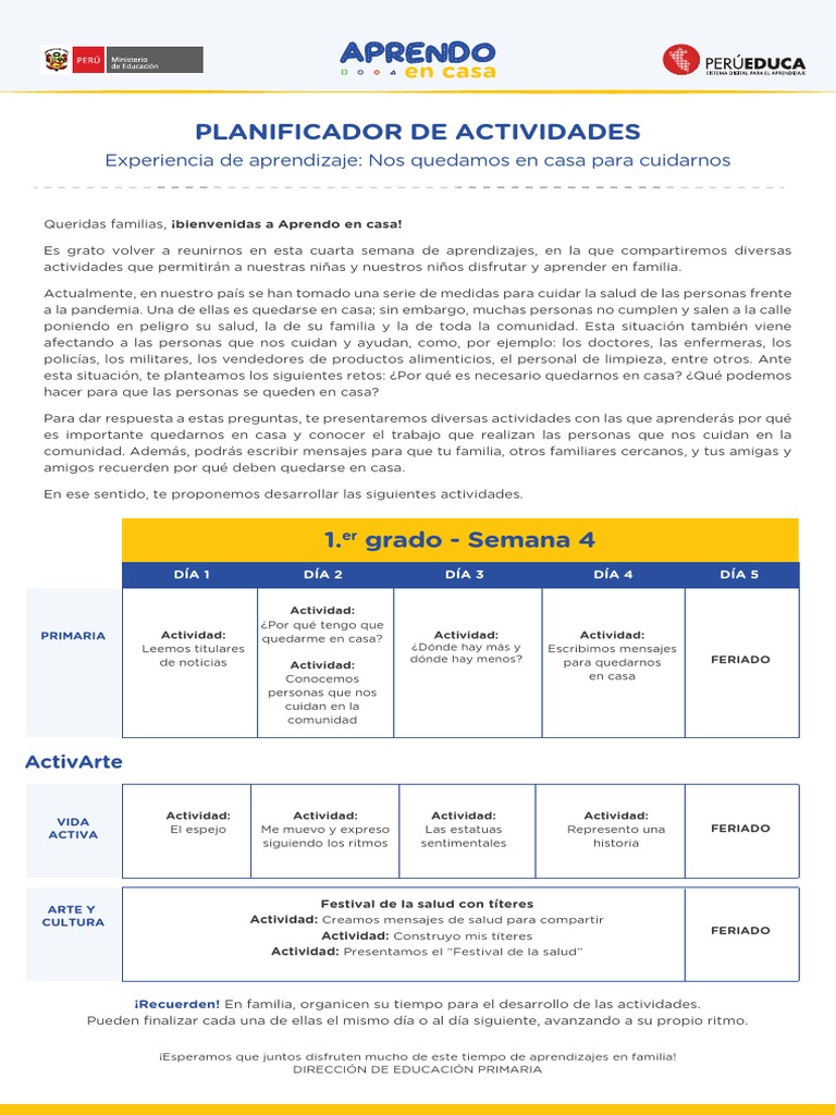 Semana 4 - 1er Grado Primaria PDF | PDF | Educación primaria | Science