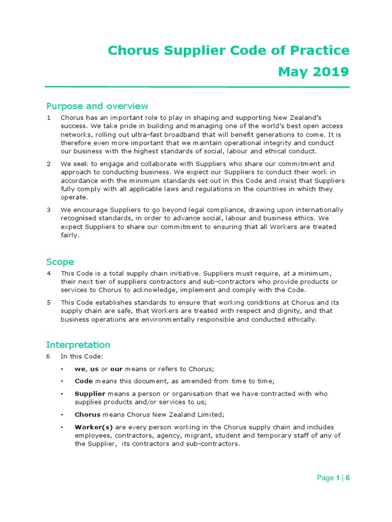 Supplier Code of Practice | PDF | Labour Law | Occupational Safety And ...