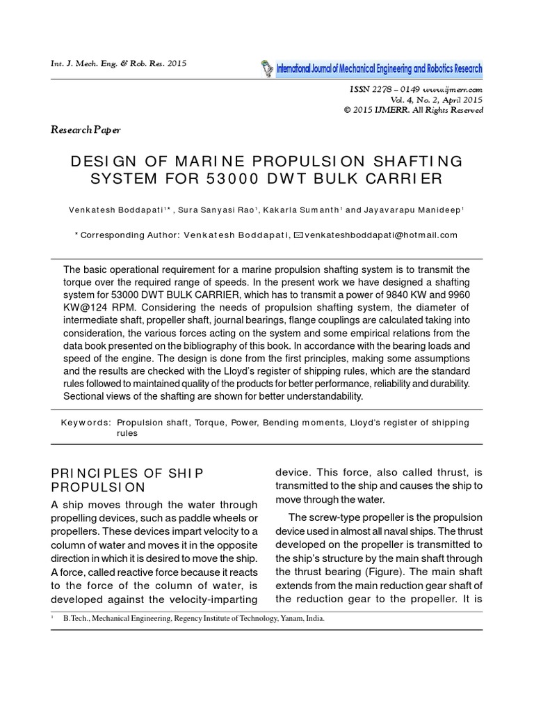 Design of Marine Propulsion Shafting System For 53000 DWT Bulk Carrier ...