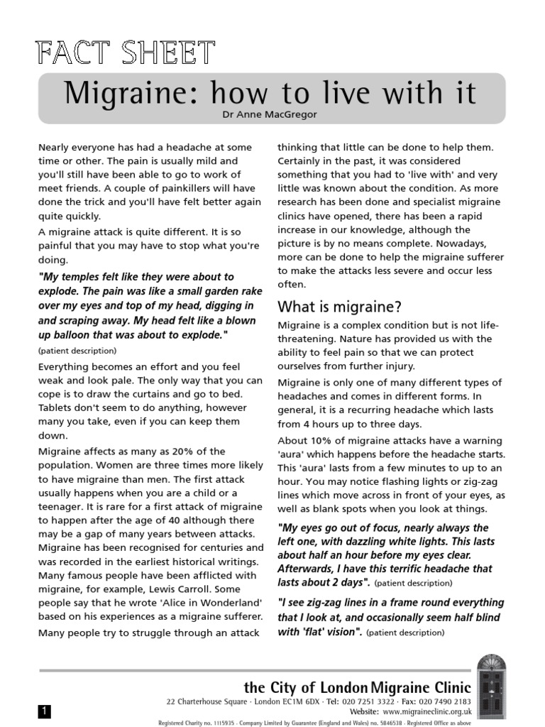 M I G Raine: How To Live With It: Fact Sheet | PDF | Migraine | Headache