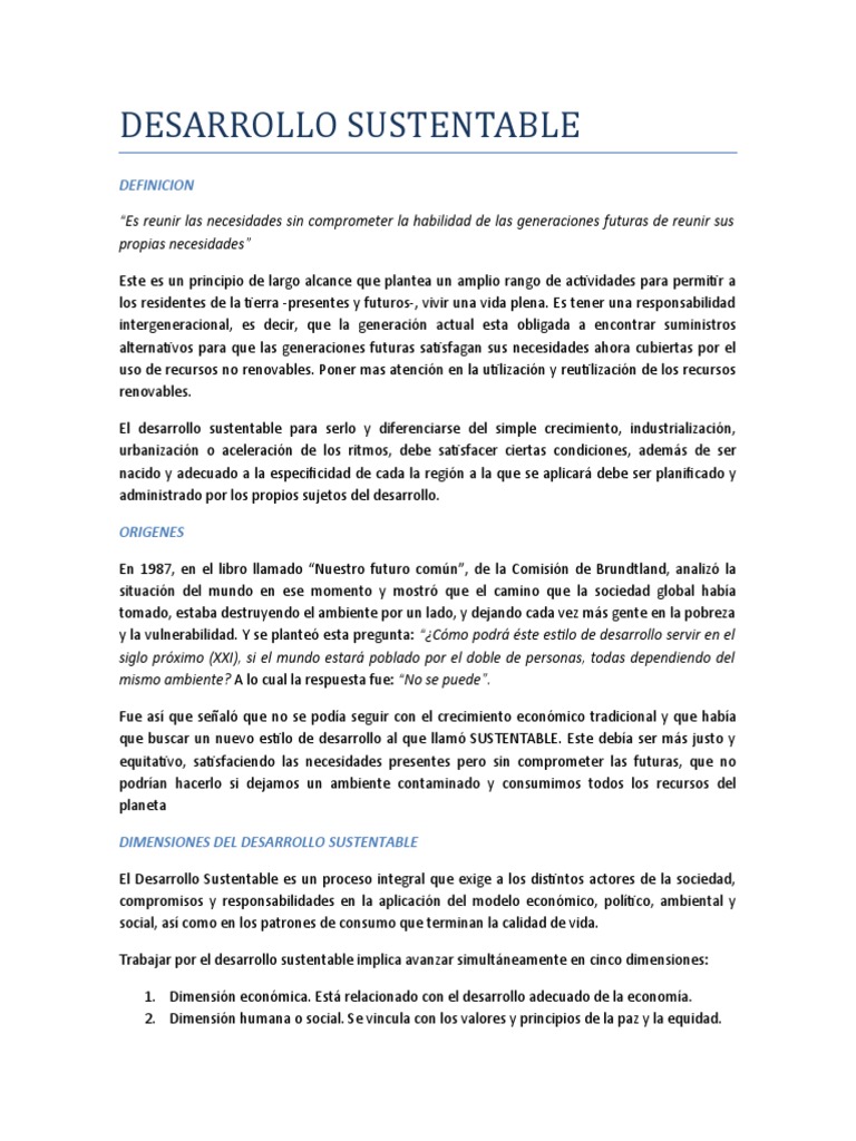Desarrollo Sustentable | PDF | Desarrollo sostenible | Sustentabilidad
