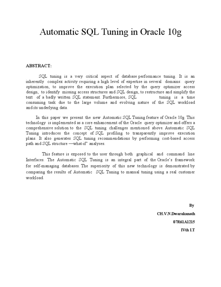 Oracle 10g: Automatic SQL Tuning | PDF