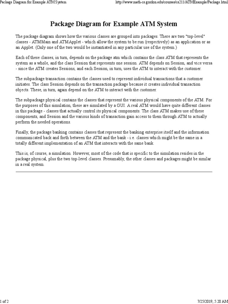Package Diagram For Example ATM System | PDF | Automated Teller Machine | Simulation