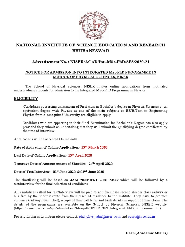 National Institute of Science Education and Research Bhubaneswar | PDF