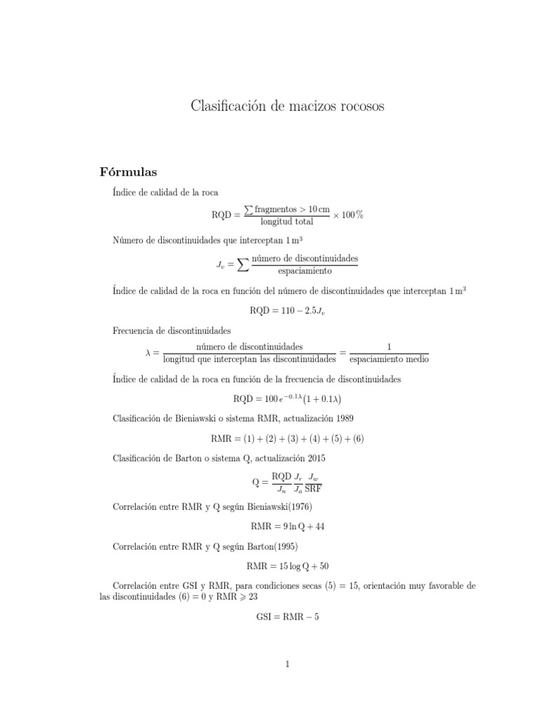 Ejercicios Clasificacion de Macizo Rocoso PDF | PDF | Ciencias fisicas | Materiales naturales