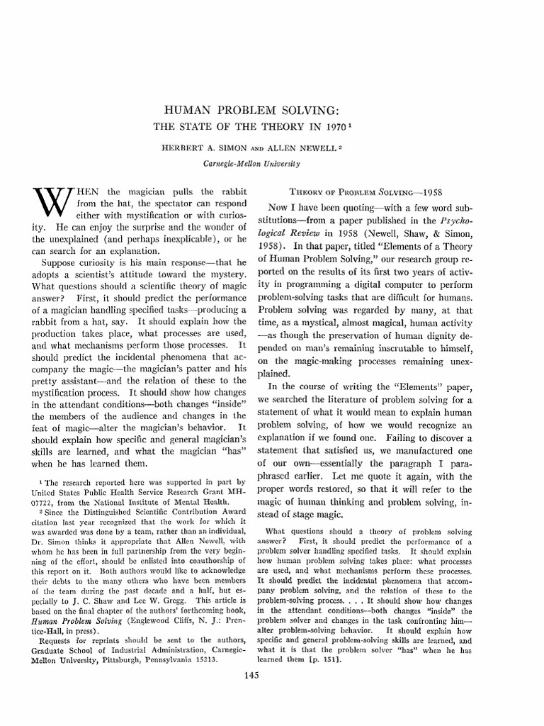 Human Problem Solving - Simon PDF | PDF | Theory | Memory