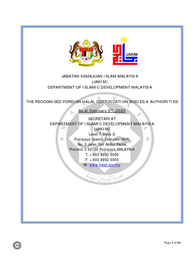 Recognised Halal Certification Bodies (Jakim) | PDF | Abrahamic ...