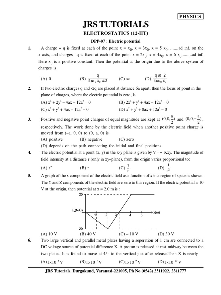 Jrs Tutorials: DPP-07: Electric Potential 1 | PDF | Electric Field | Mechanics