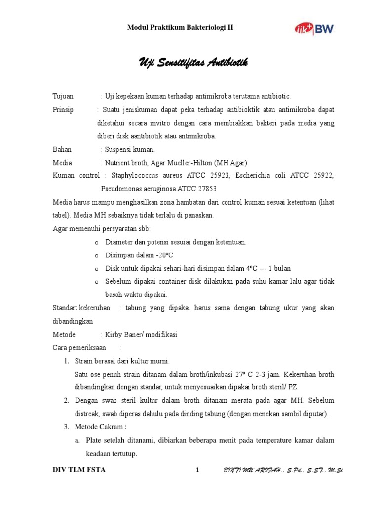 Uji Sensitivitas Antibiotik Bakteri | PDF | Sains & Matematika