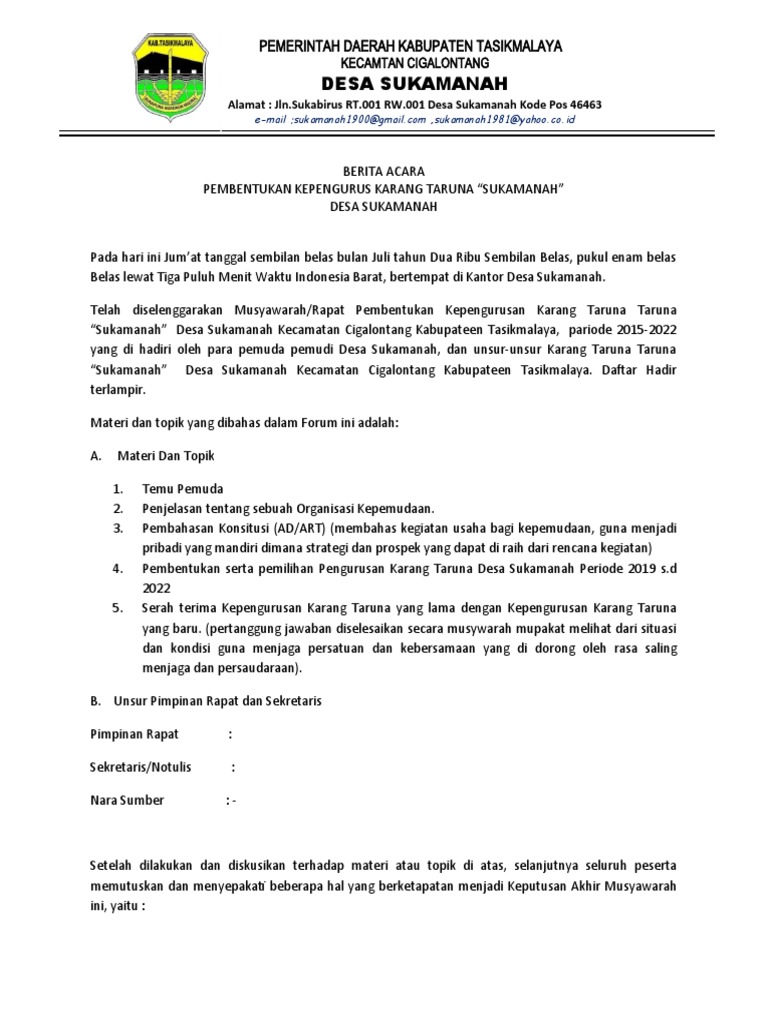 Berita Acara Karang Taruna | PDF