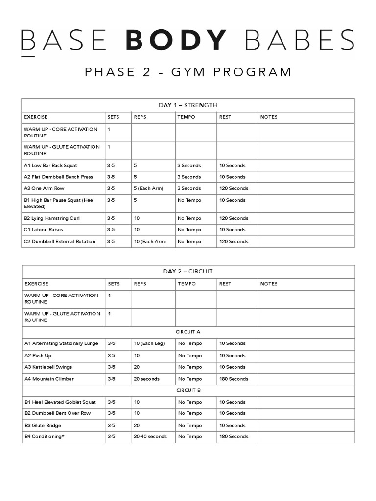 Phase 2 - Gym Program: Day 1 - Strength | PDF | Kettlebell | Weight ...