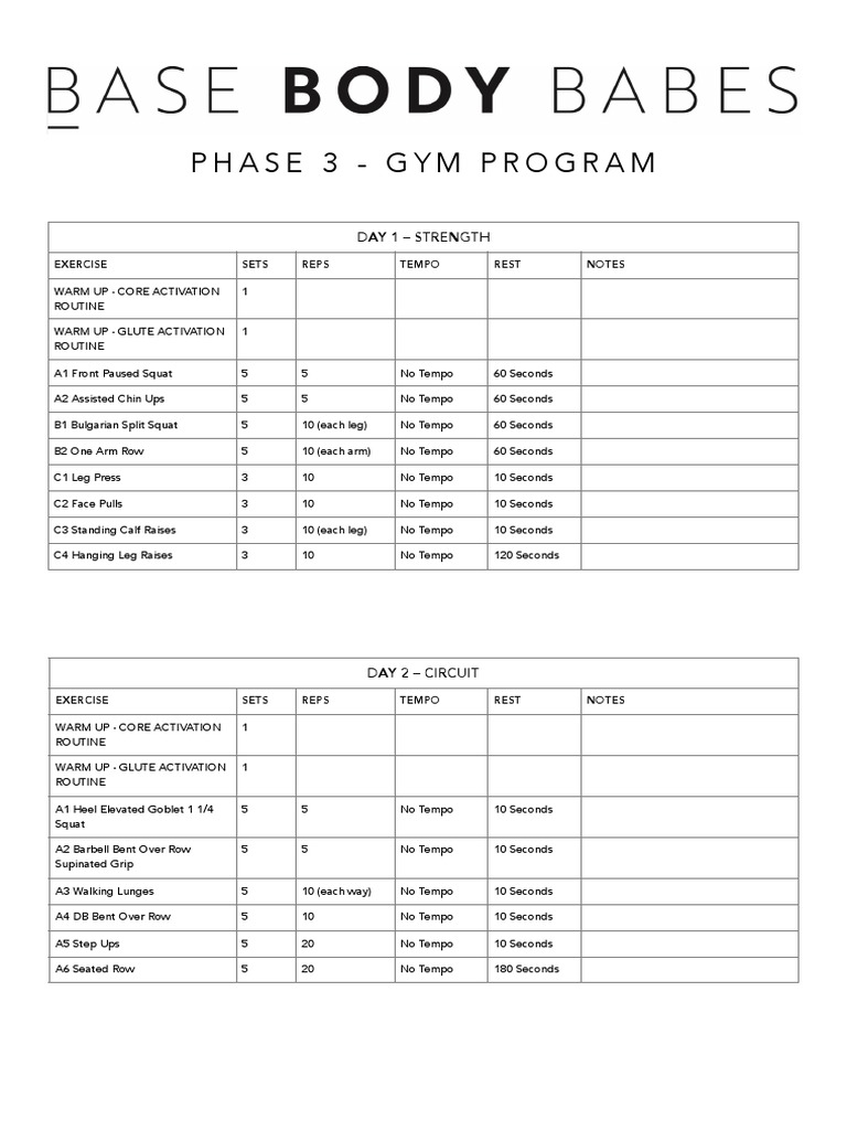 Phase 3 - Gym Program: Day 1 - Strength | PDF | Physical Exercise ...