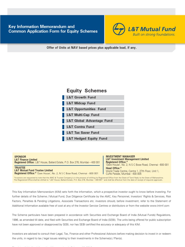 L&T Mutual Fund SIP Application Form Download | PDF