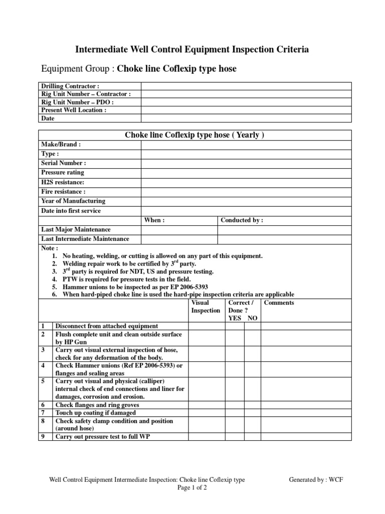 Intermediate Well Control Equipment Inspection Criteria: Equipment ...