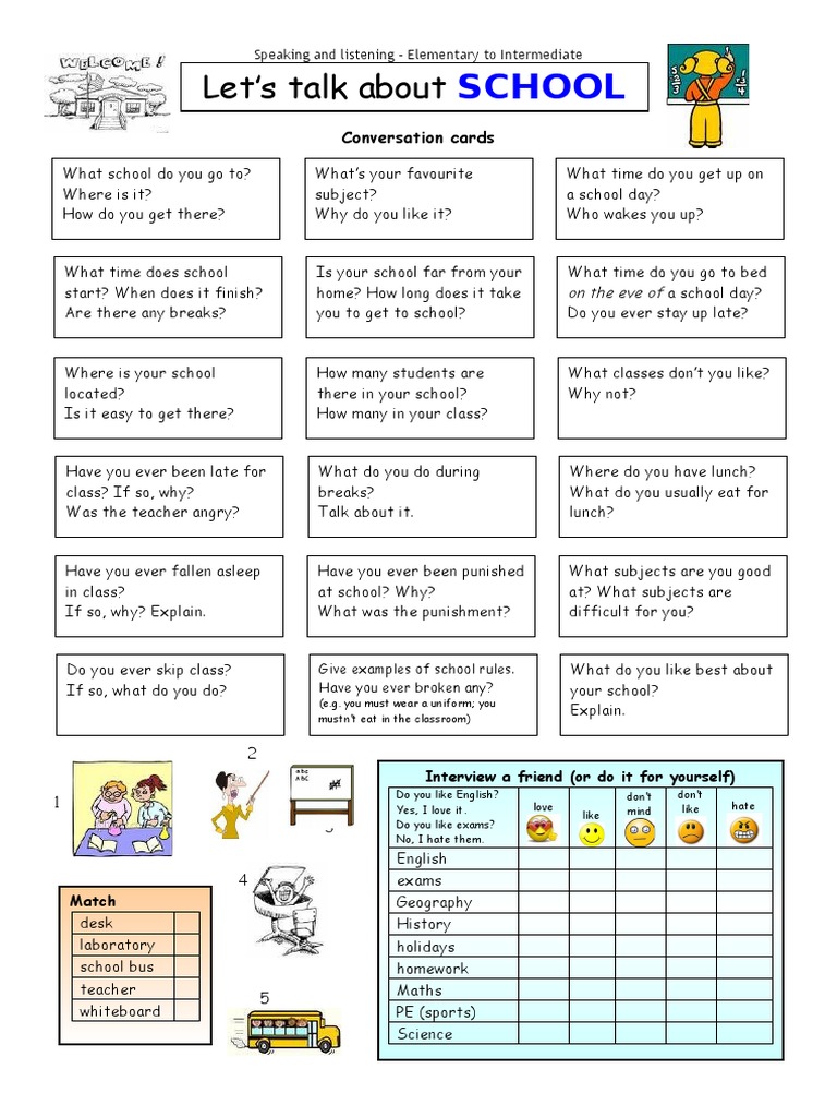First Day School Conversation Activities | PDF | Classroom | Teaching
