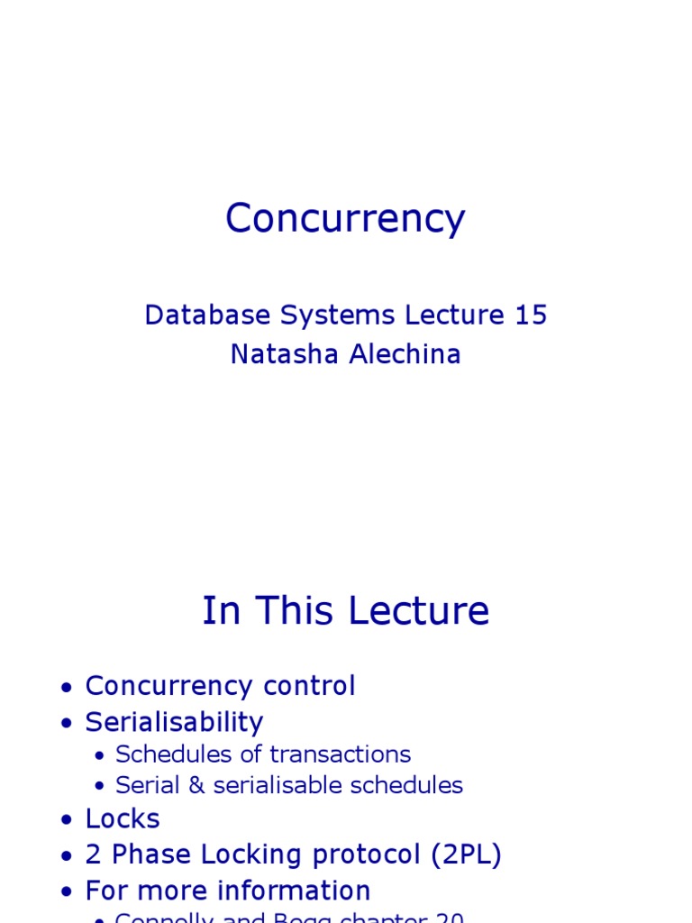 Concurrency Database Systems Lecture 15 Natasha Alechina Pdf Databases Concurrency