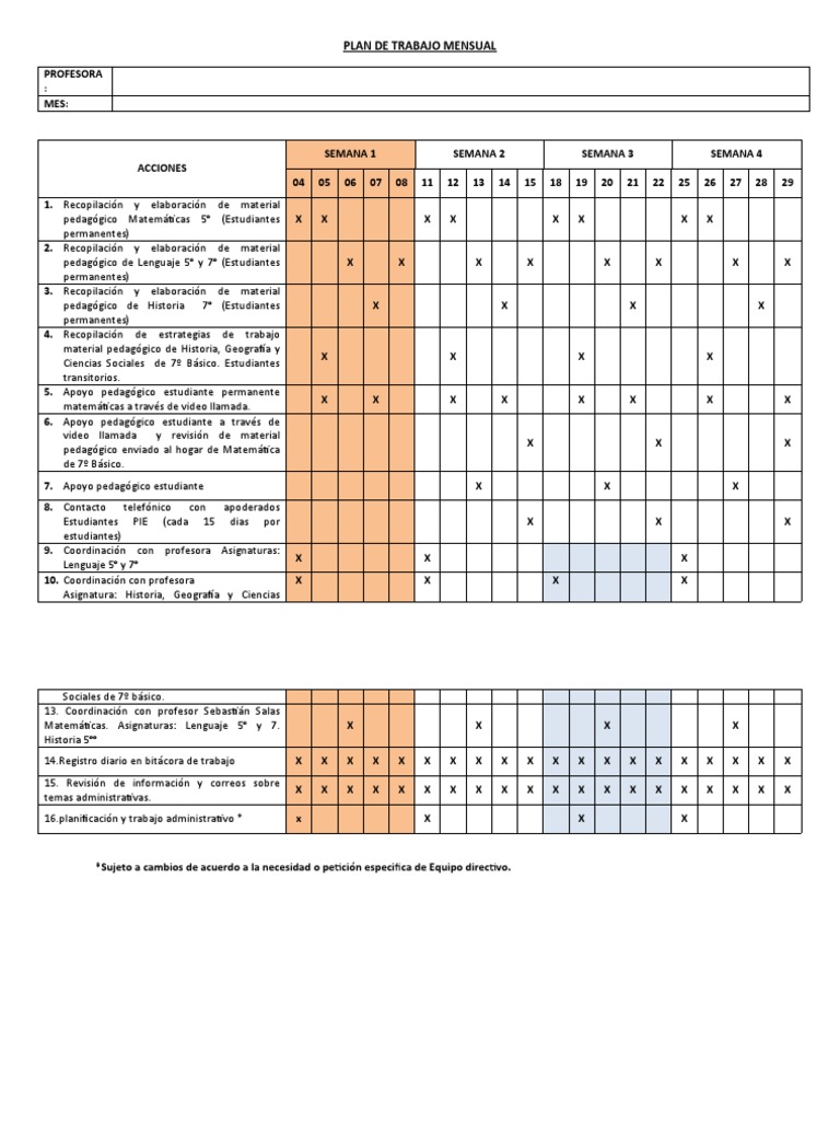 Plan de Trabajo Mensual | PDF | Maestros | Agitación
