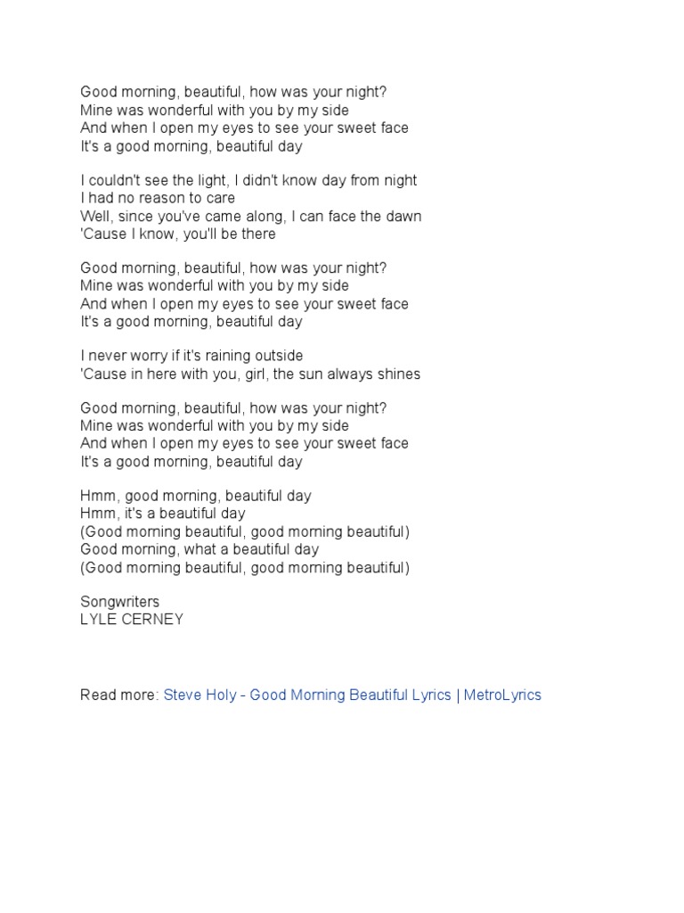 Steve Holy - Good Morning Beautiful Lyrics - Metrolyrics | PDF