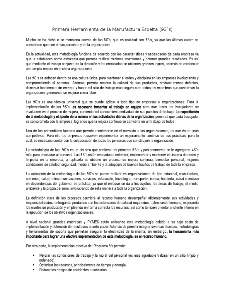 Introducción A Las 9S | PDF | Calidad (comercial) | Lean Manufacturing
