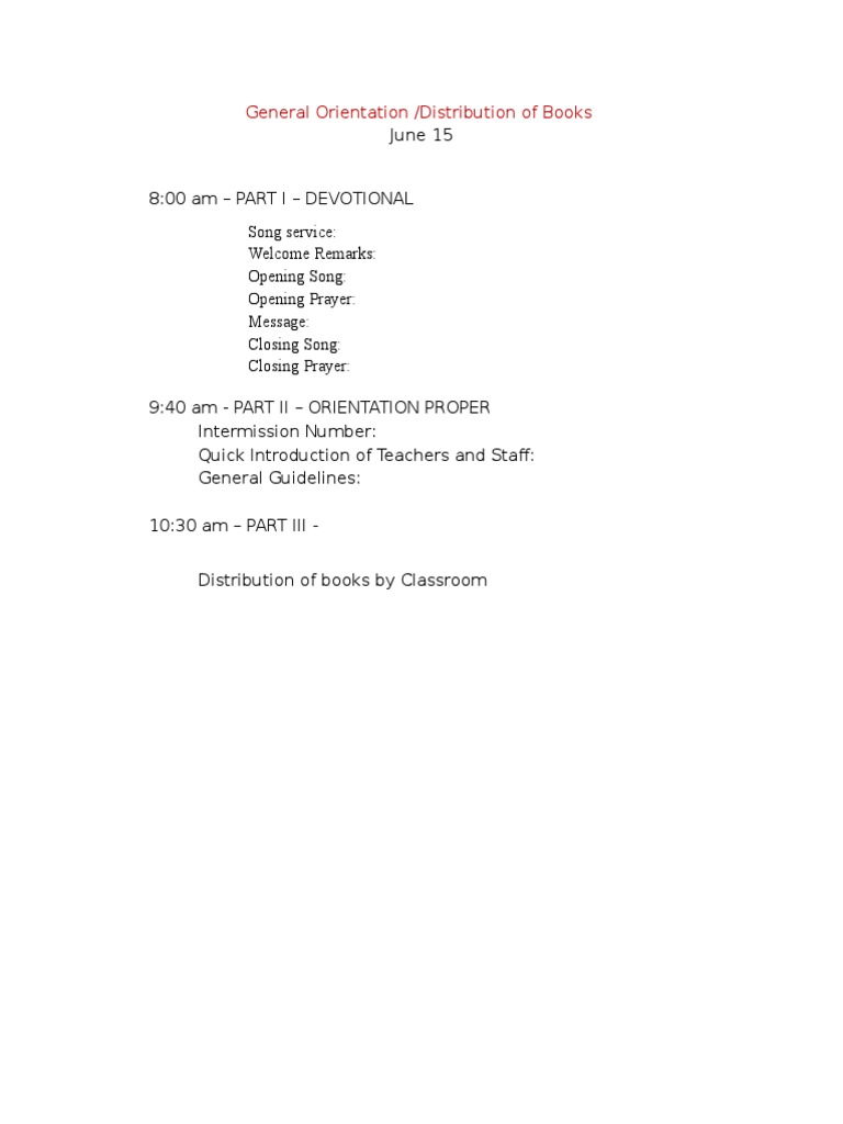 1 General Orientation - June 15 | PDF | Travel | Foreign Language Studies