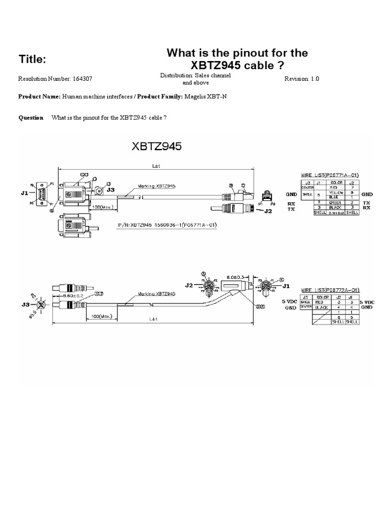 XBTZ945 Cable Pinout Information | PDF