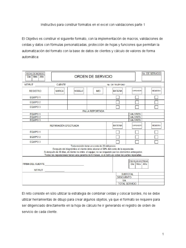 Instructivo para Construir Formatos en El Excel | PDF | Hoja de cálculo | Microsoft Excel