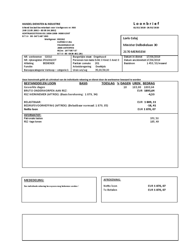 Loonbrieven Nieuw | PDF