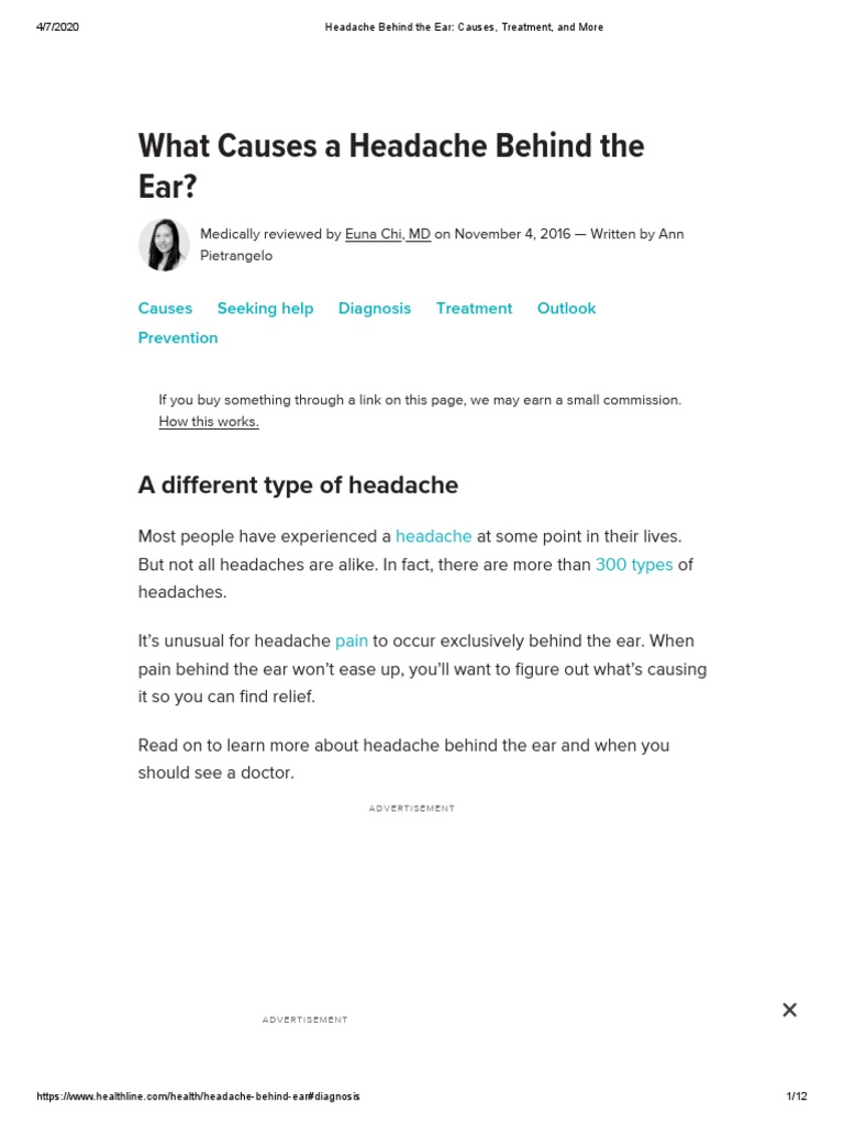 Headache Behind The Ear - Causes, Treatment, and More | PDF | Headache ...