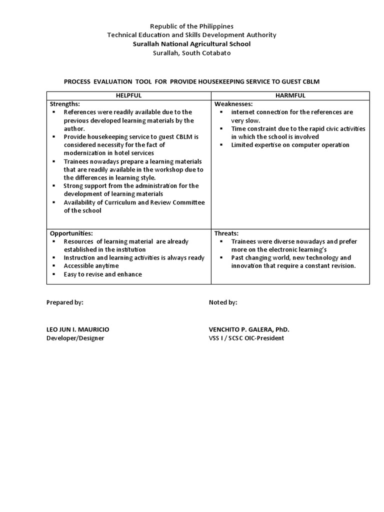 Housekeeping Service Evaluation Tool | PDF