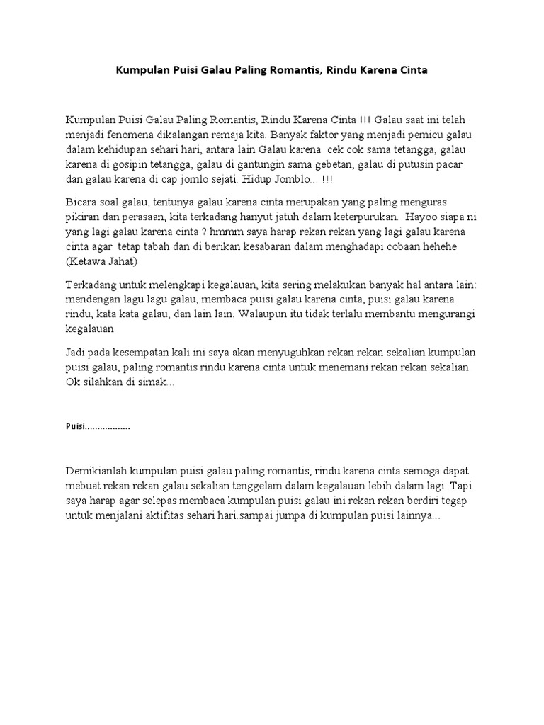 Kumpulan Puisi Galau Paling Romantis | PDF