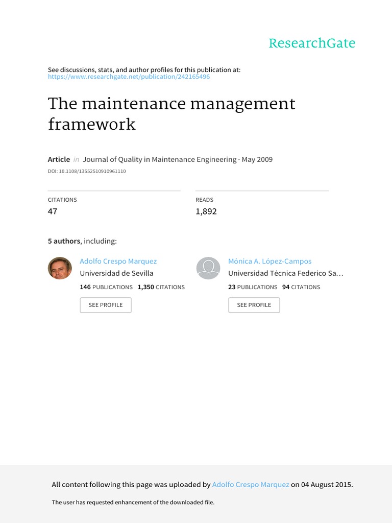 The Maintenance Management Framework PDF | Download Free PDF | Risk ...